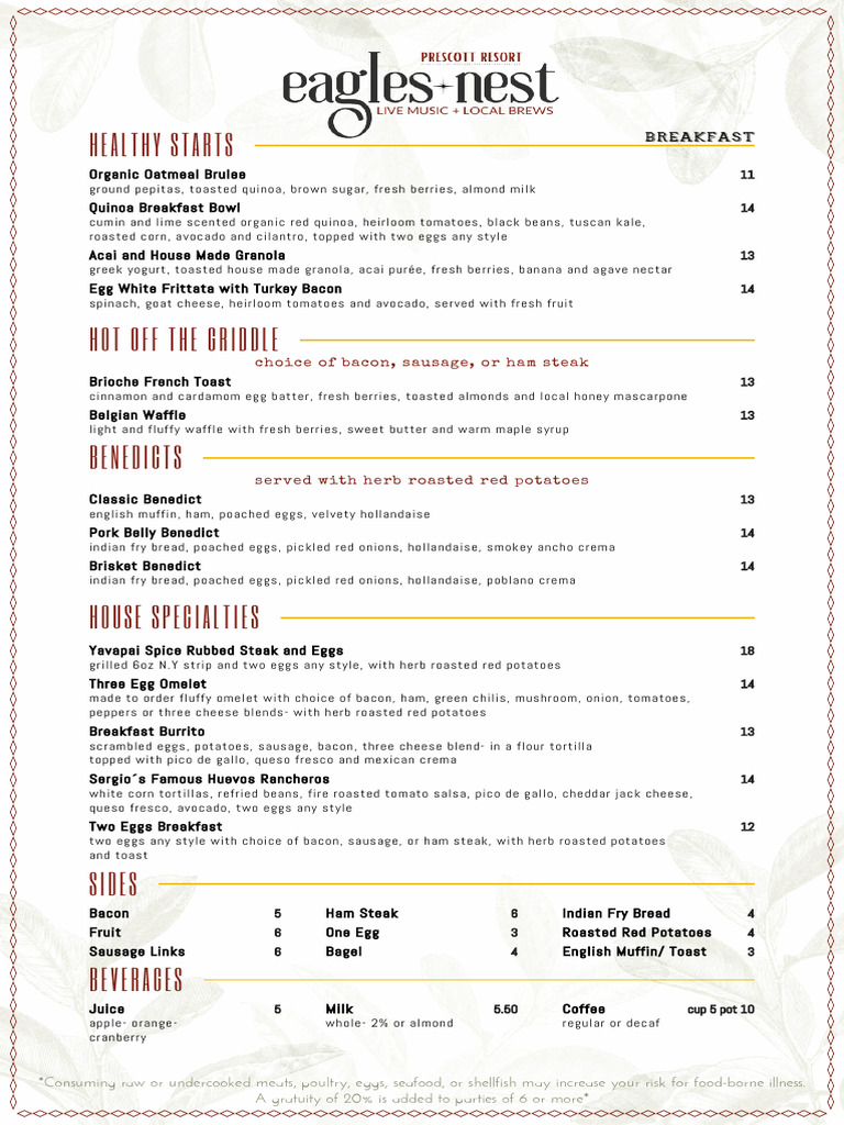 Eagles_Nest_Menu | PDF | Sausage | Bacon