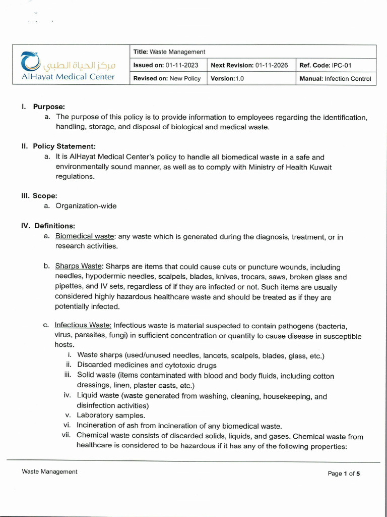 IPC-01 Waste Management | PDF
