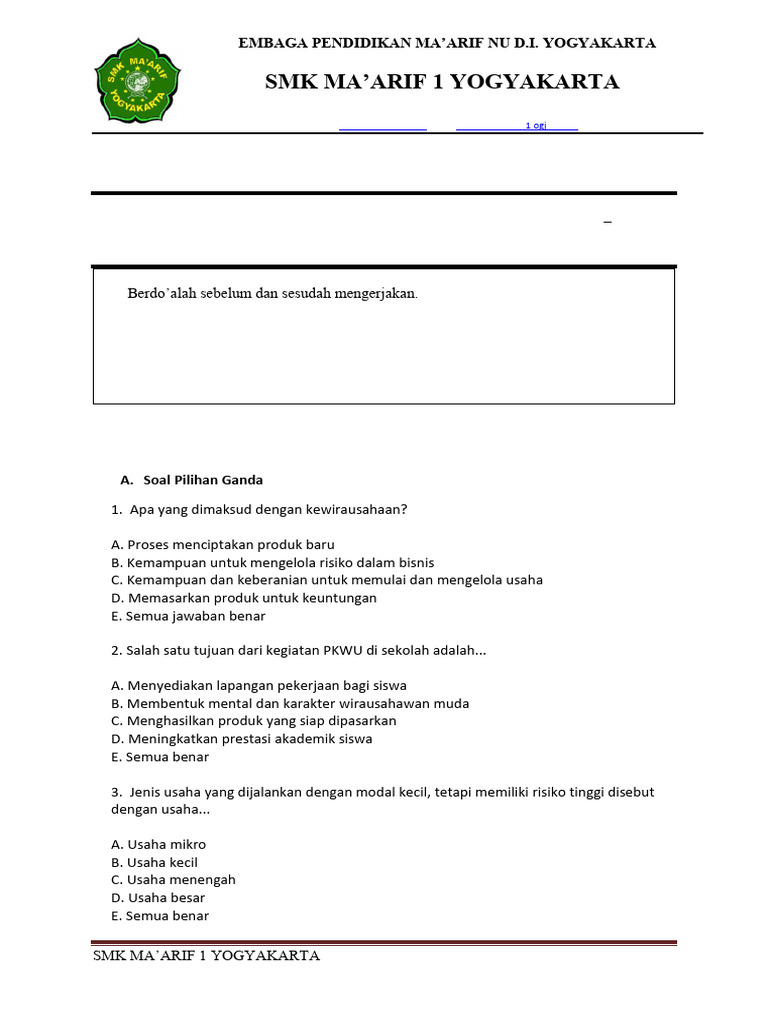 Soal Pas Ganjil Pkwu Xii TBSM | PDF