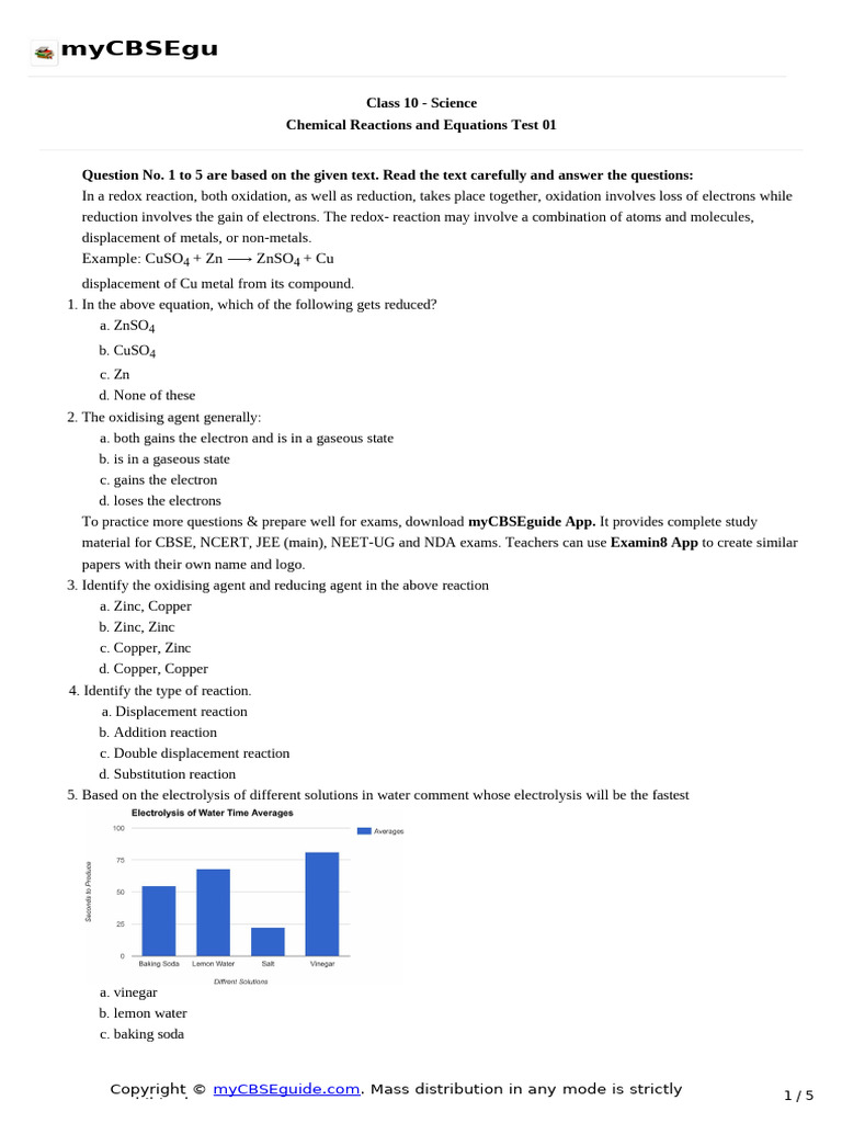 10 Sci Chemicalreactionandequation tp01 | PDF | Redox | Chemical Reactions