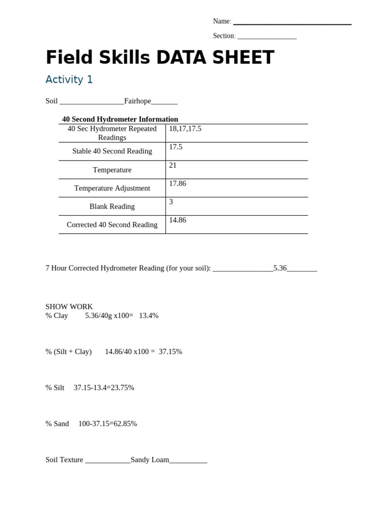 Field Skills Activity DATA SHEET-4 | PDF | Porosity | Soil