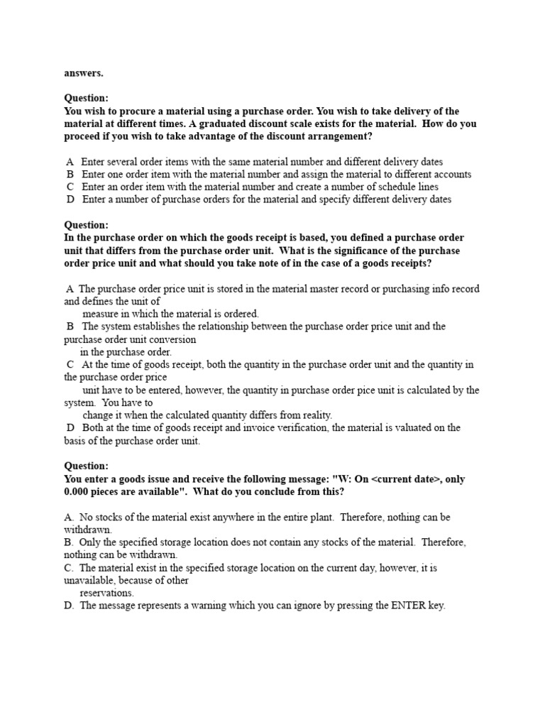 MM Interview Questions | PDF | Business | Supply Chain Management