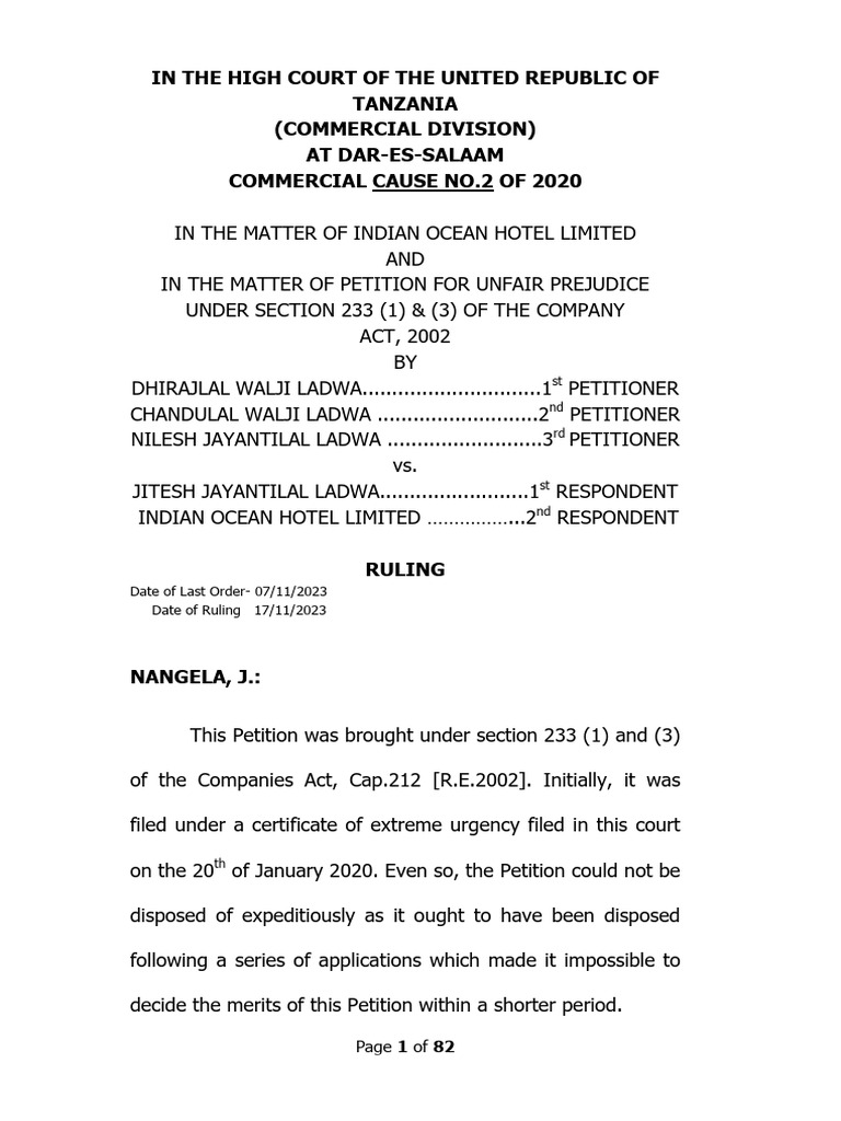 Unfair Prejudice Petition Ruling | PDF | Complaint | Appeal