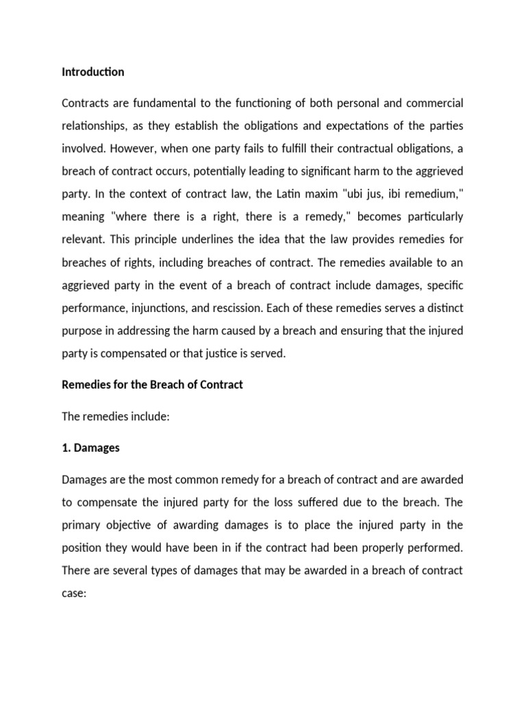 Remedies for Breach of Contract Explained | PDF | Legal Remedy | Damages
