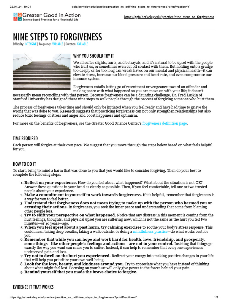 Nine Steps to Forgiveness Guide | PDF | Forgiveness | Psychology