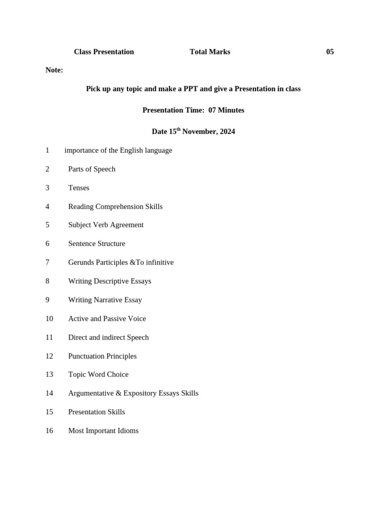 Class Presentation Total Marks 05 12112024 074648pm | PDF