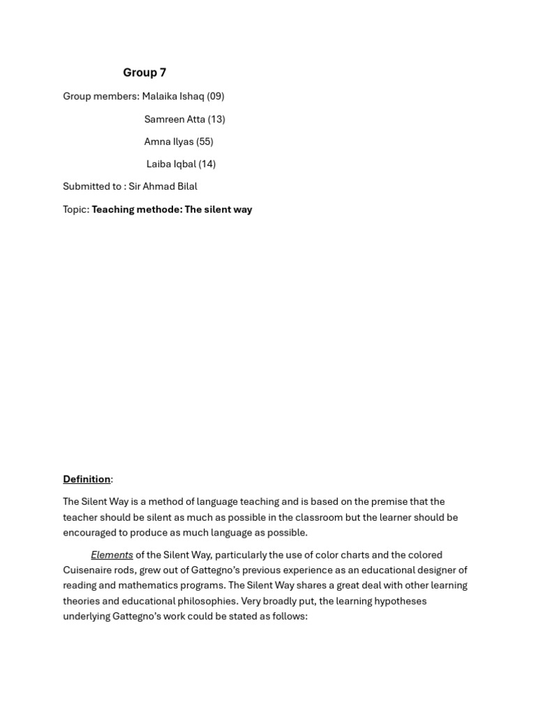 The Silent Way Group 7 | PDF | Learning | Language Acquisition