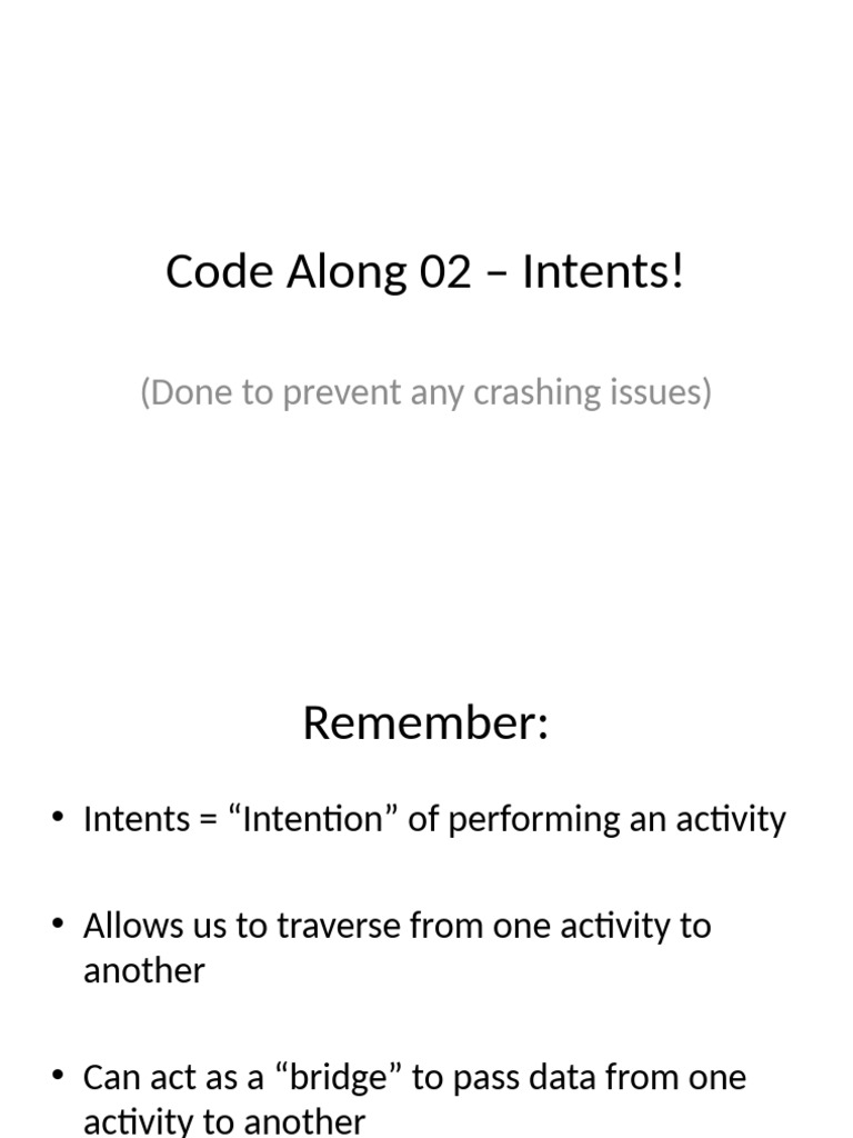 Code Along 02 - Intents! | PDF | Parameter (Computer Programming) | Computer Science