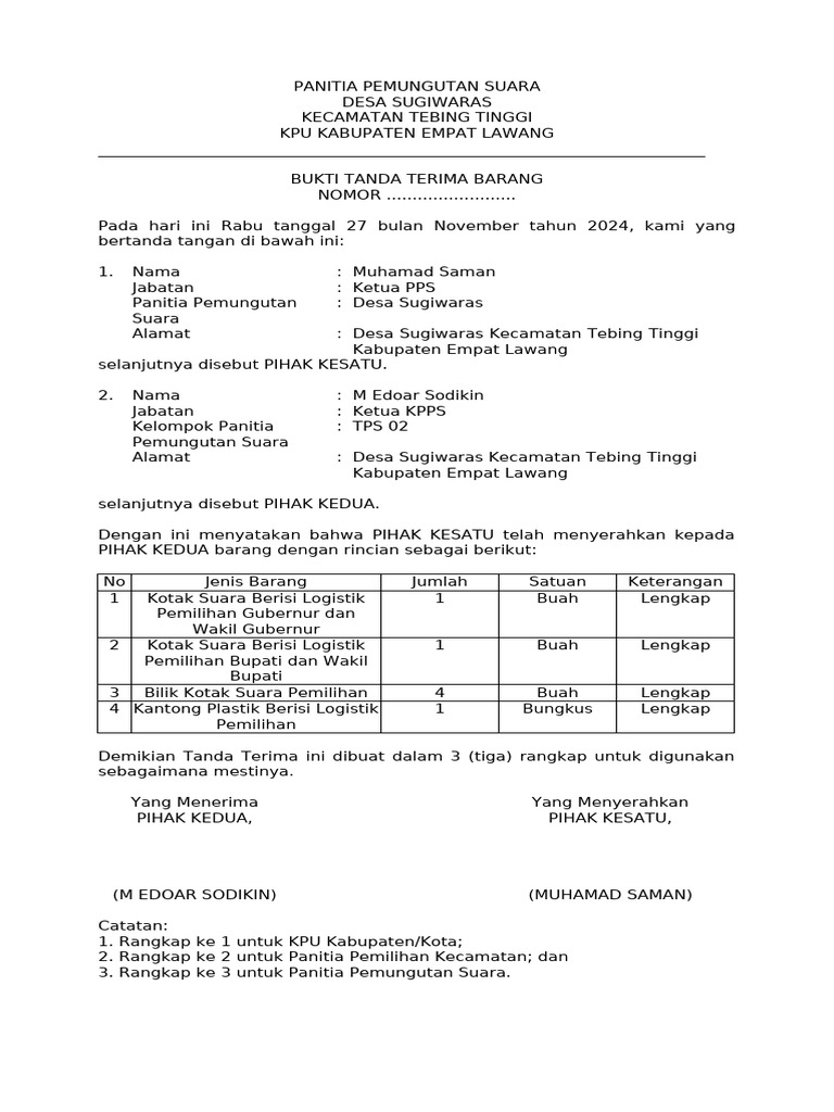 Format BTTB PPS Ke KPPS | PDF