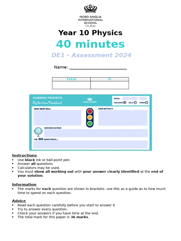 Year 10 Physics Assessment 2024 | PDF | Voltage | Resistor