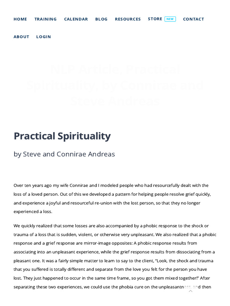 NLP Article, Practical Spirituality, by Connirae and Steve Andreas ...
