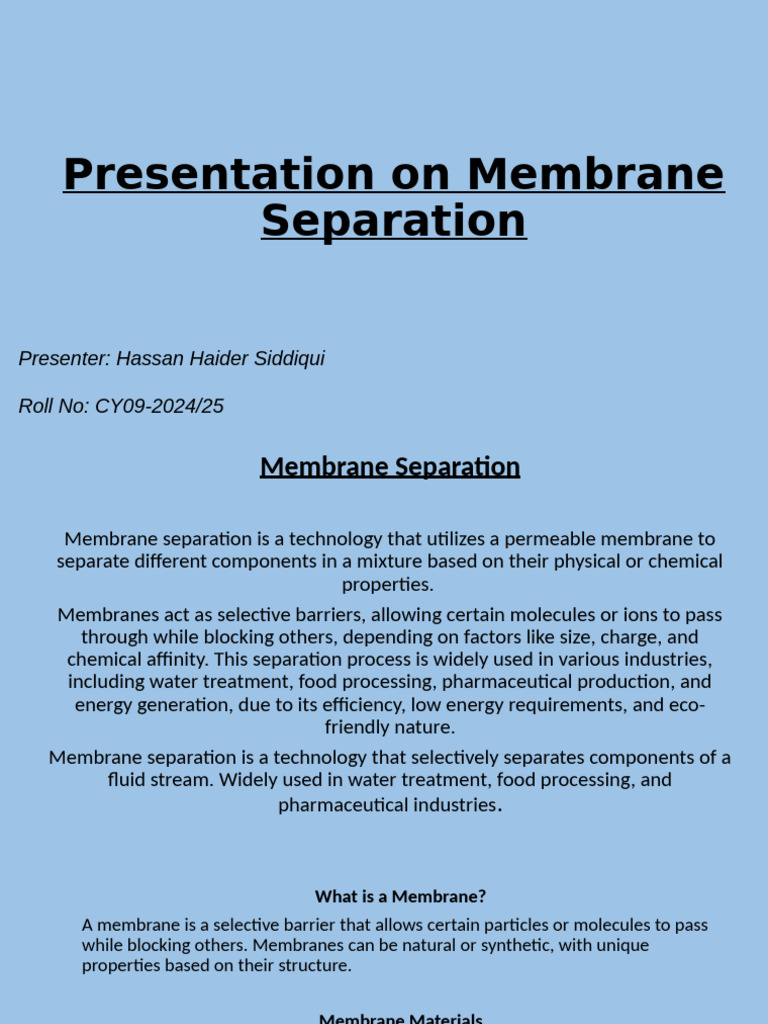 Membrane Separation Technology Overview | PDF | Membrane | Membrane ...