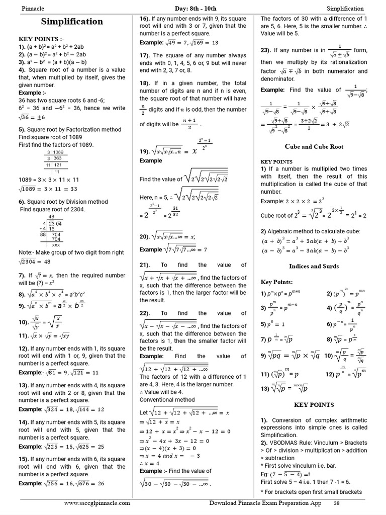 Simplification Best PYQs CGL | PDF | Mathematics | Elementary Mathematics