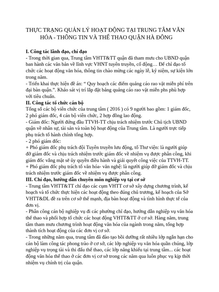 TH C TR NG QLHĐ T I TTVH-TT&TT Hà Đông | PDF