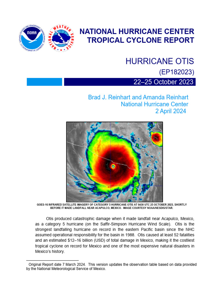 EP182023 Otis | PDF | Tropical Cyclones | Eye (Cyclone)