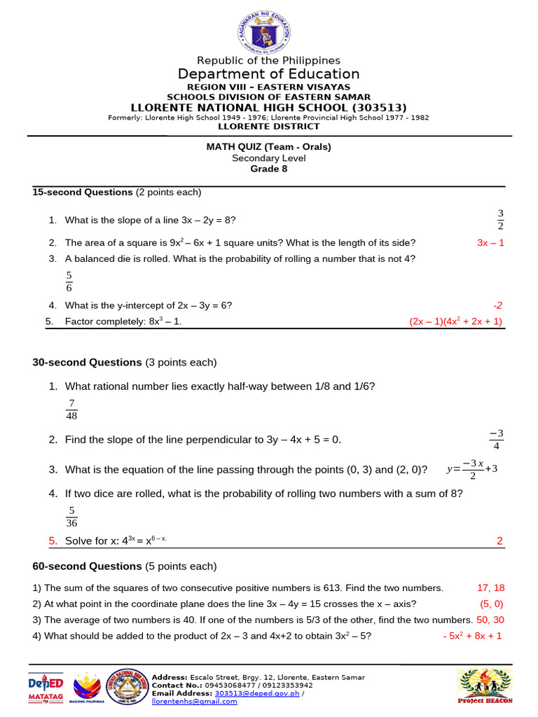 2024 District Math Quiz Team Orals | PDF | Mathematics | Mathematical ...