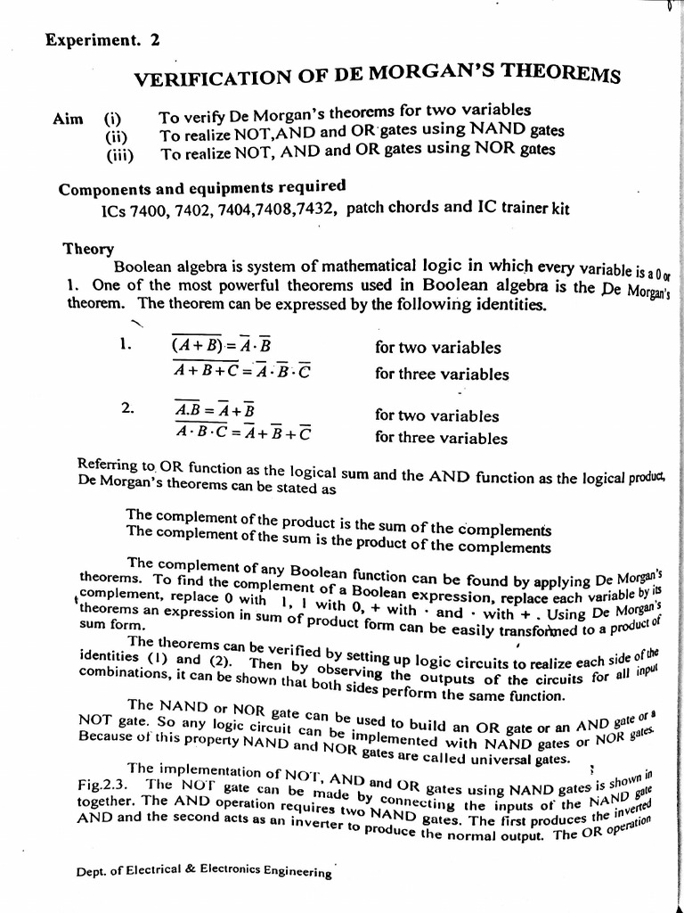01 Verification Of Demorgans Theorem Pdf