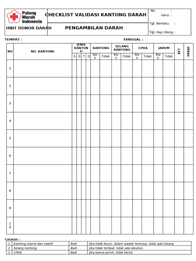 Checklist Validasi Kantong Darah | PDF