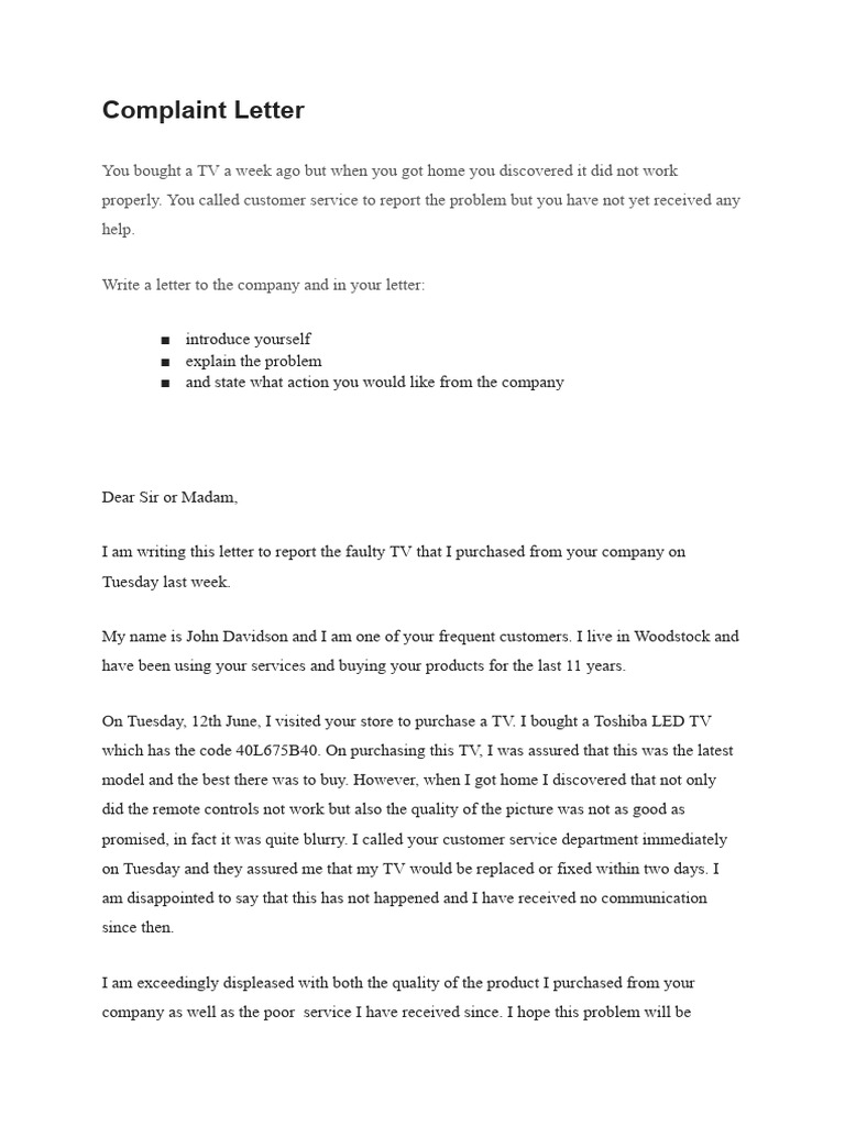 Complaint Letter | PDF