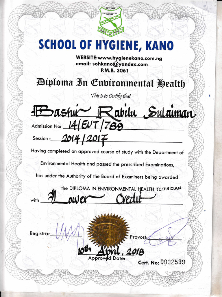 Environmental Health Diploma | PDF