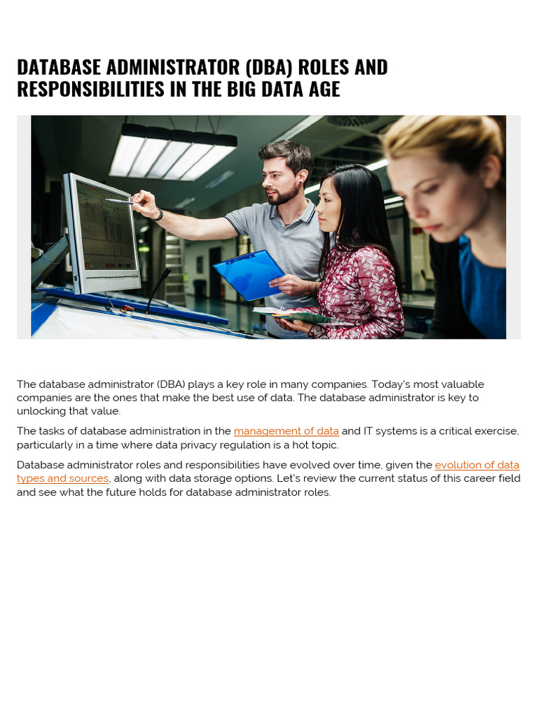 DBA Roles in the Big Data Era | PDF | Databases | Sql