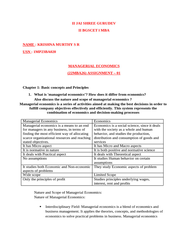 Managerial Economics ASSIGNMENT 1 | PDF | Economics | Opportunity Cost
