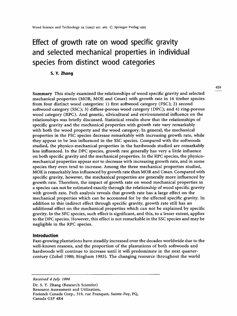 Effect of Growth Rate On Wood Specific Gravity and Selected Mechanical ...