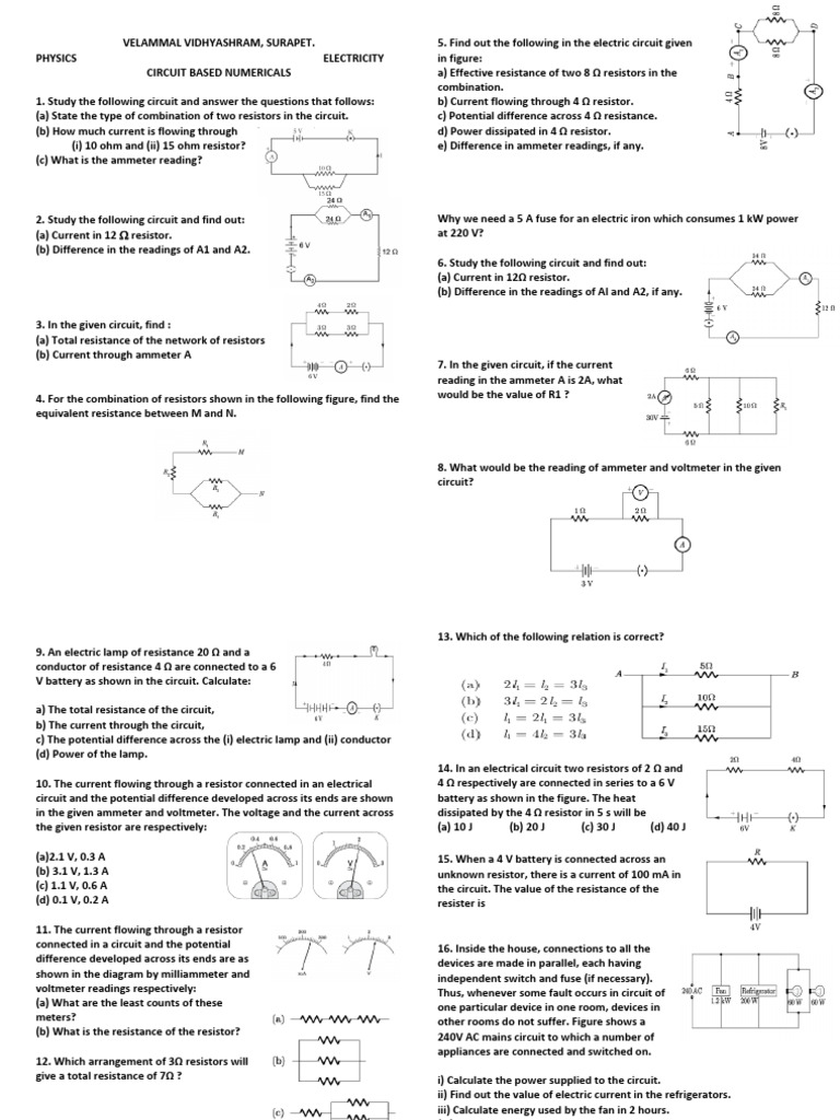 Electricity Circuit Numericals Guide | PDF | Series And Parallel Circuits | Resistor