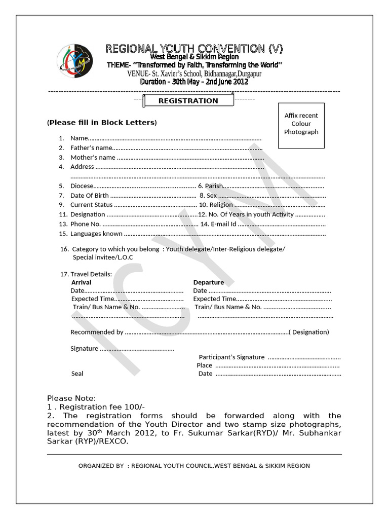 Youth Registration Form for Event | PDF