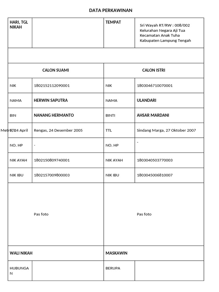Data Perkawinan Herwin Saputra | PDF