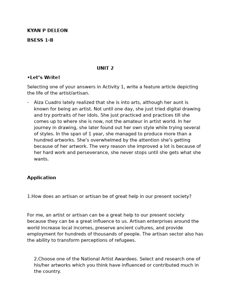 KYAN UNIT 2 ACTIVITY | PDF | The Arts