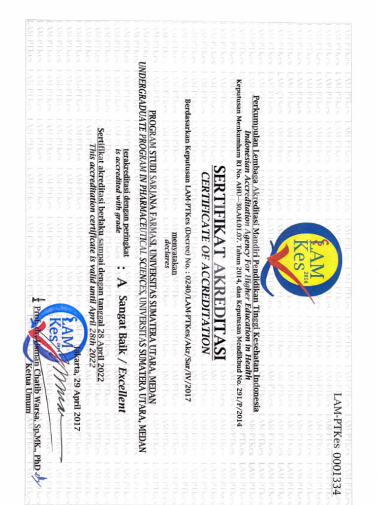 Sertifikat Akreditasi S1 Farmasi USU 2017 2022 A | PDF