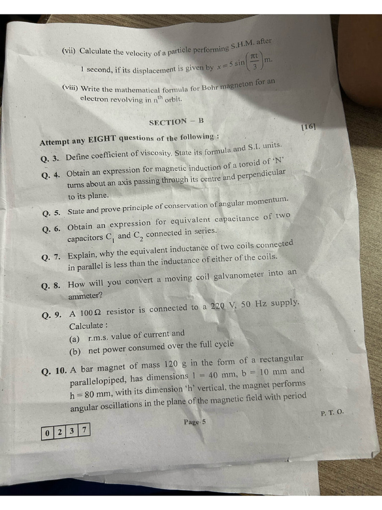 Section B Phy Paper | PDF