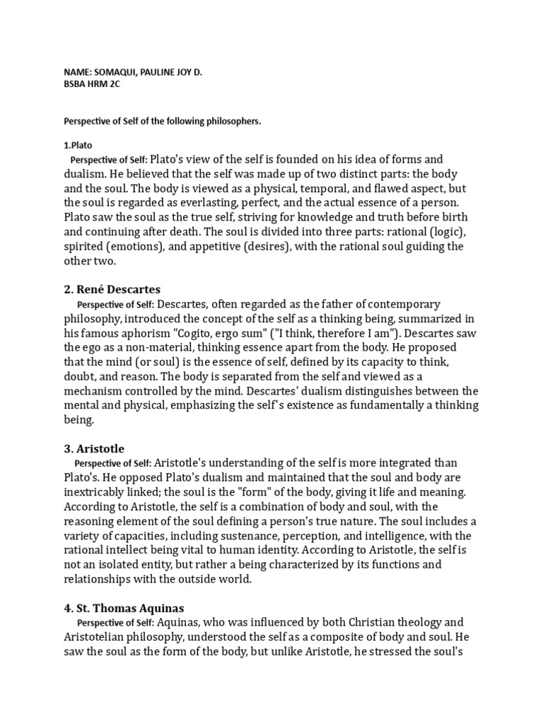 René Descartes: Name: Somaqui, Pauline Joy D. Bsba HRM 2C | PDF | Soul ...