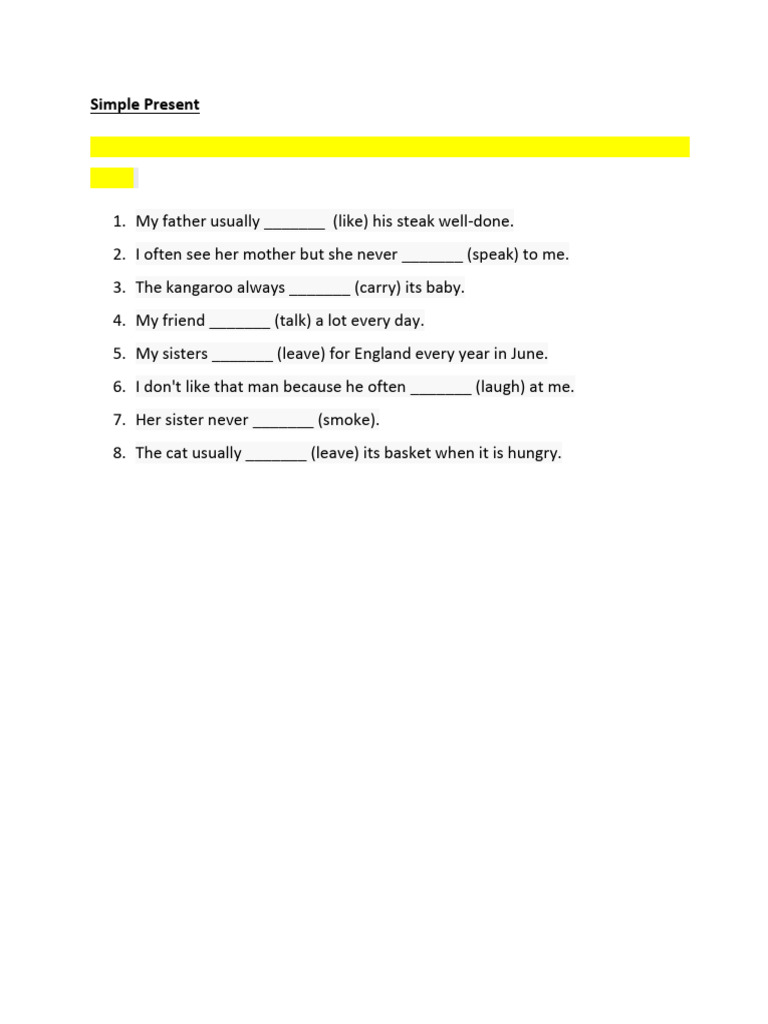 Simple Present Tense - Quiz | PDF