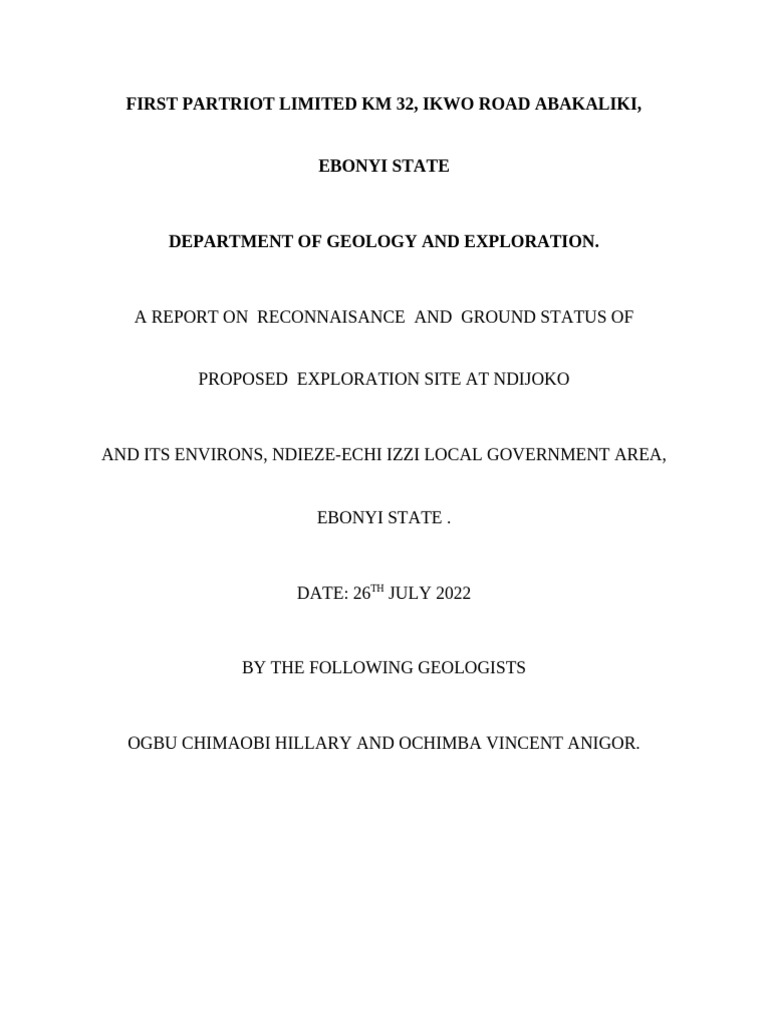 First Partriot Limited Reports | PDF | Ore | Geology