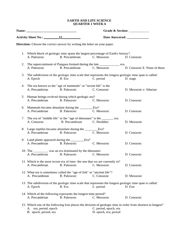 Quiz 12 Geologic Time | PDF | Geologic Time Scale | Stratigraphy