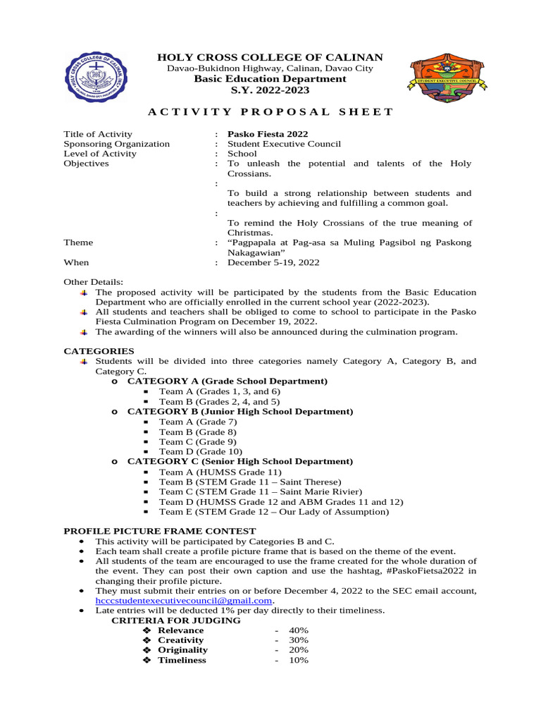 Pasko Fiesta 2022 Proposal | PDF