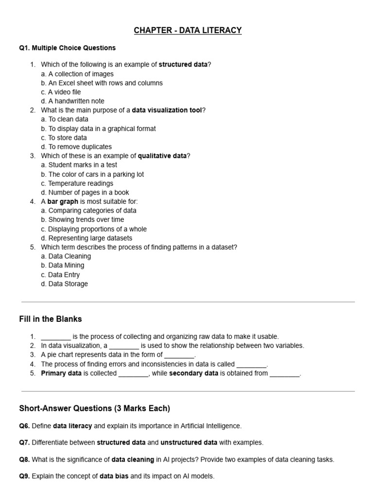 Class 9 Data Literacy Assessment Guide | PDF | Data | Artificial ...