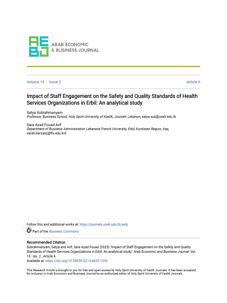 Impact of Staff Engagement On The Safety and Quality Standards of ...