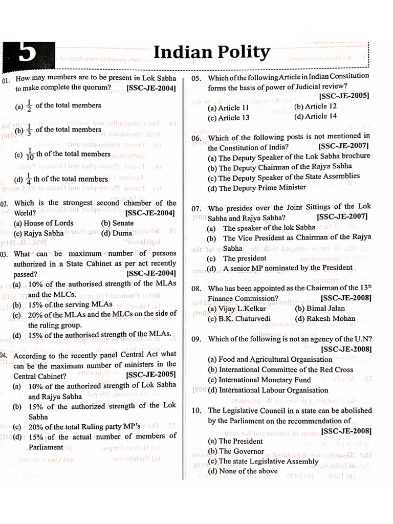 Polity SSC Je Pyq | PDF
