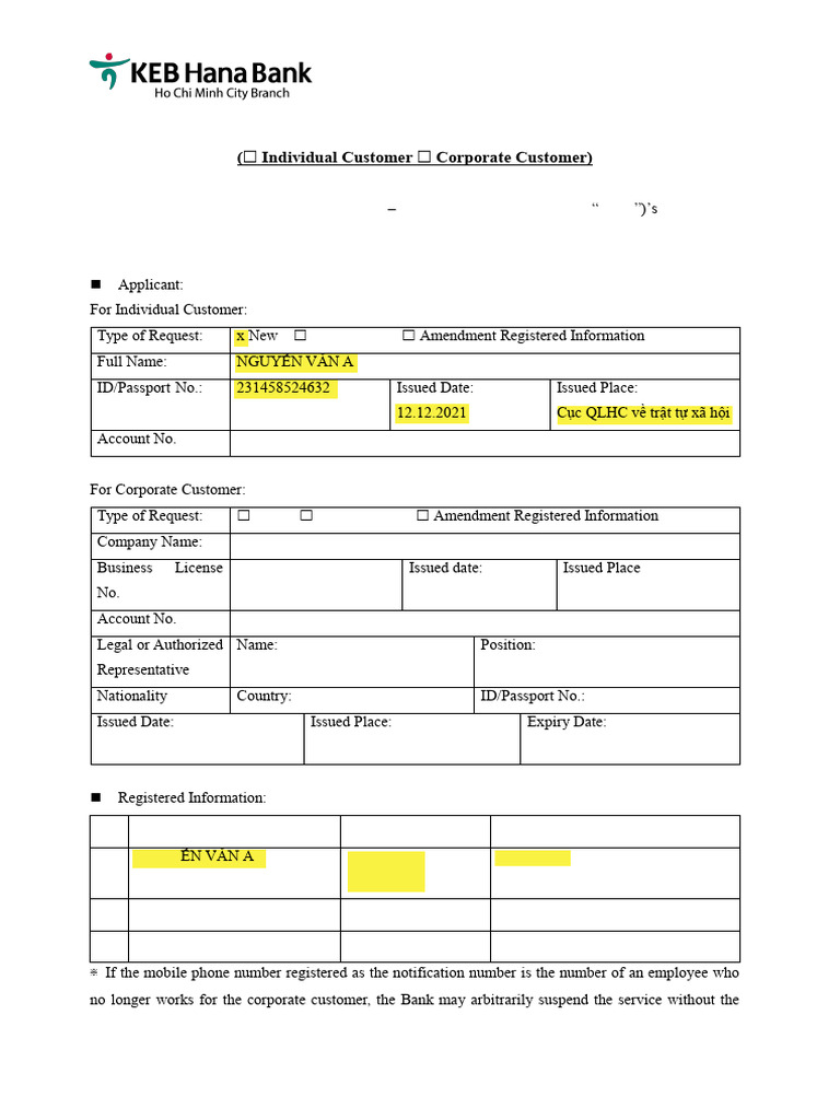 4. Mẫu - SMS Service Application Form updated | PDF | Banks