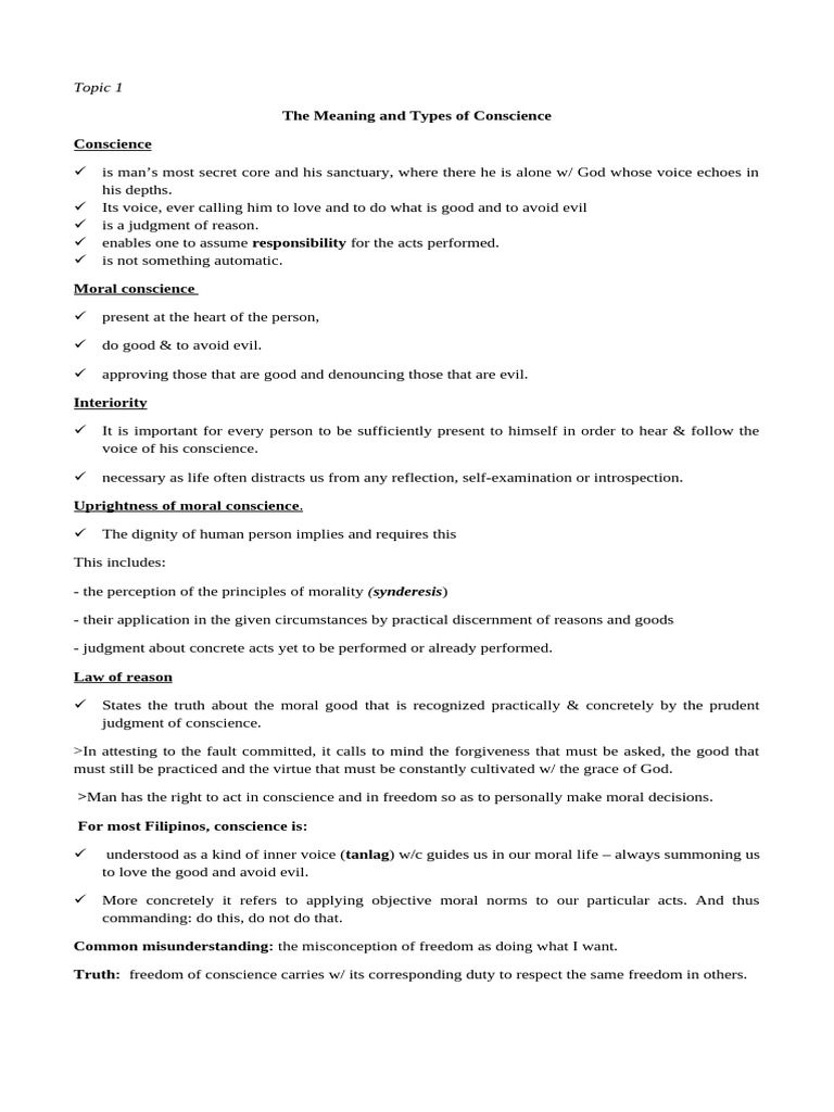 Topic 1 The Meaning and Types of Conscience | PDF | Conscience | Grace ...