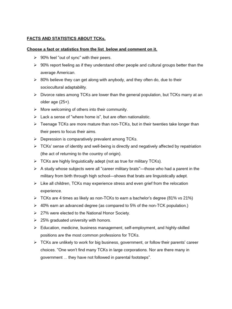 Facts and Stats About TCK | PDF | Social Science