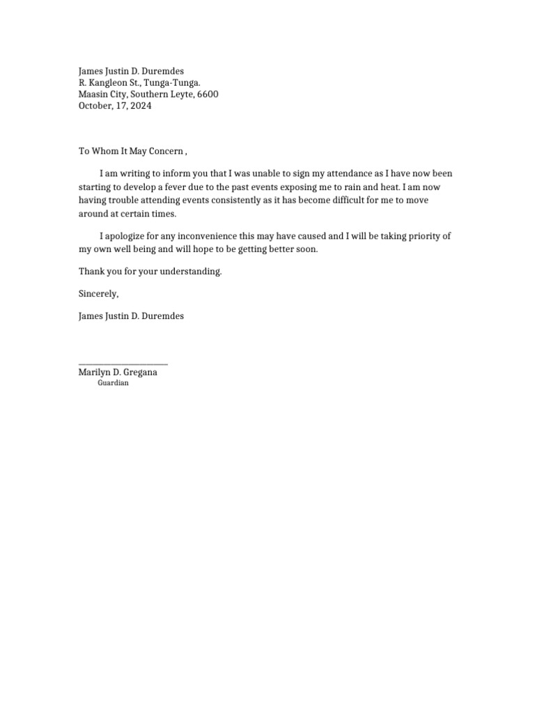 Excuse Letter | PDF | Law | Wellness