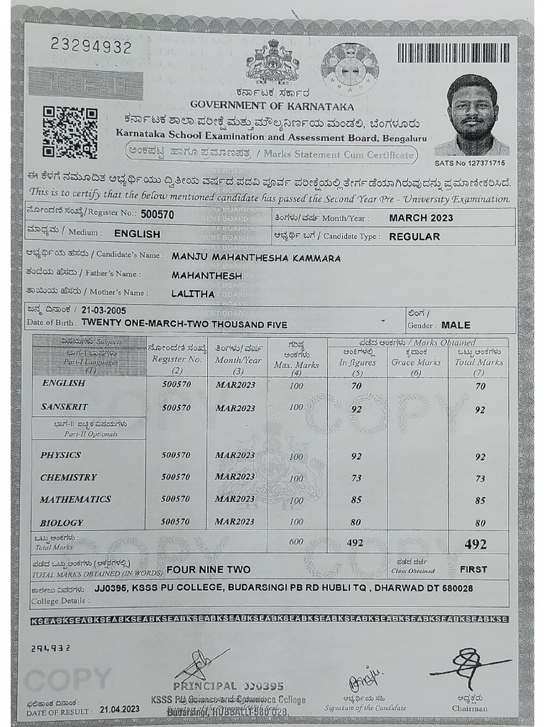 12th Marks Card | PDF
