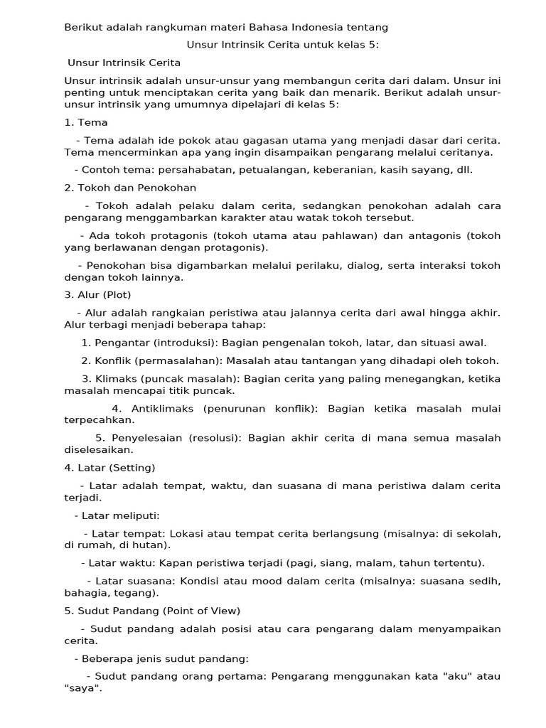 Unsur Intrinsik Cerita untuk Kelas 5 | PDF | Fiksi Umum