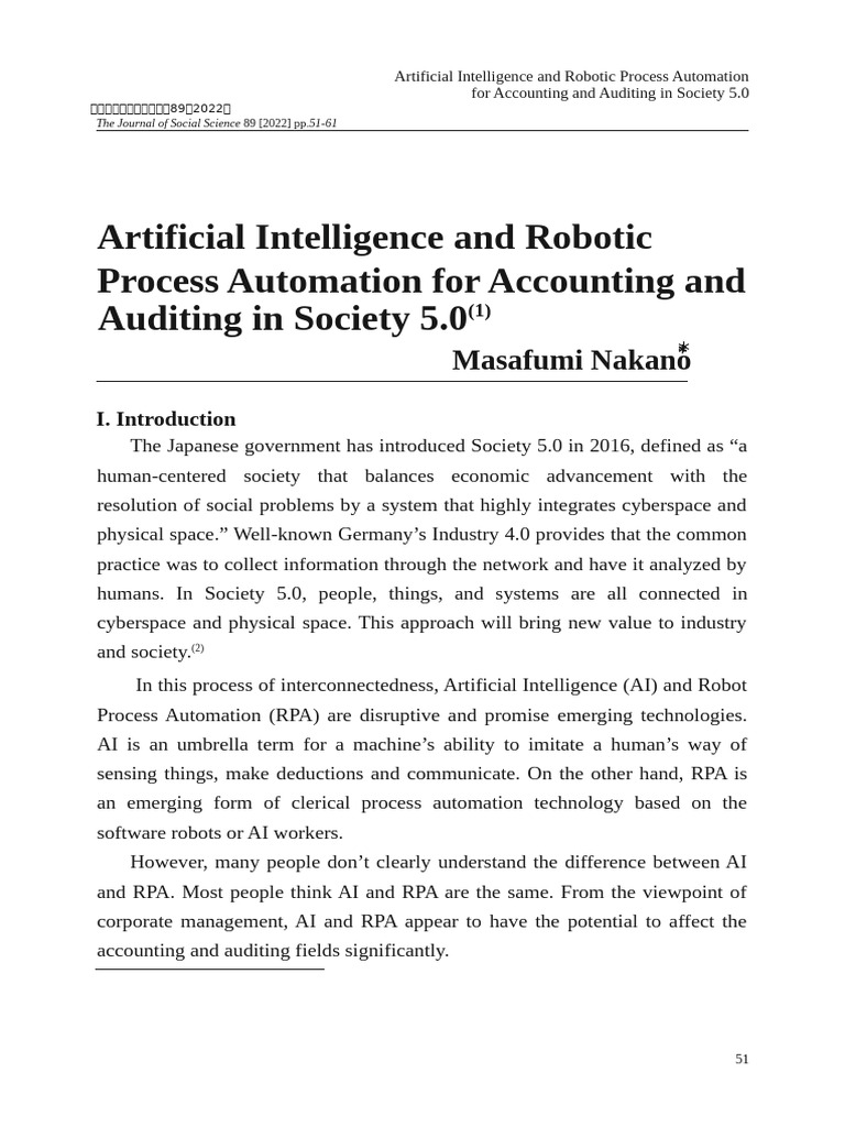 Artificial Intelligence and Robotic Process Automation For Accounting and Auditing in Society 5. ...