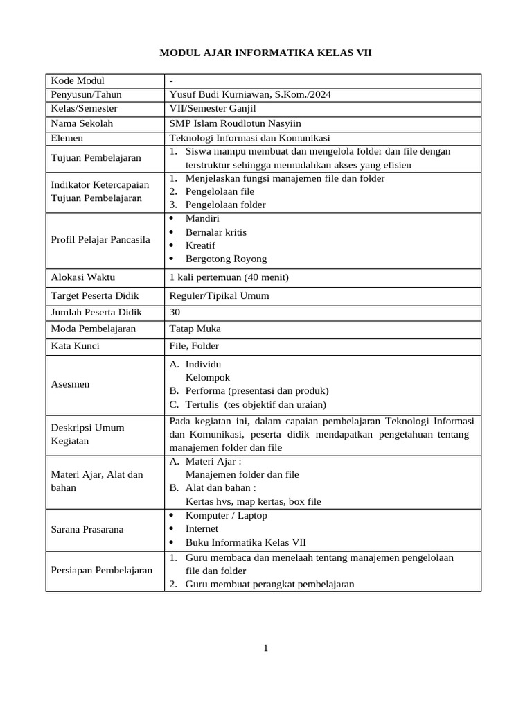 Modul Ajar Informatika Kls 7 | PDF | Karier & Perkembangan | Seni