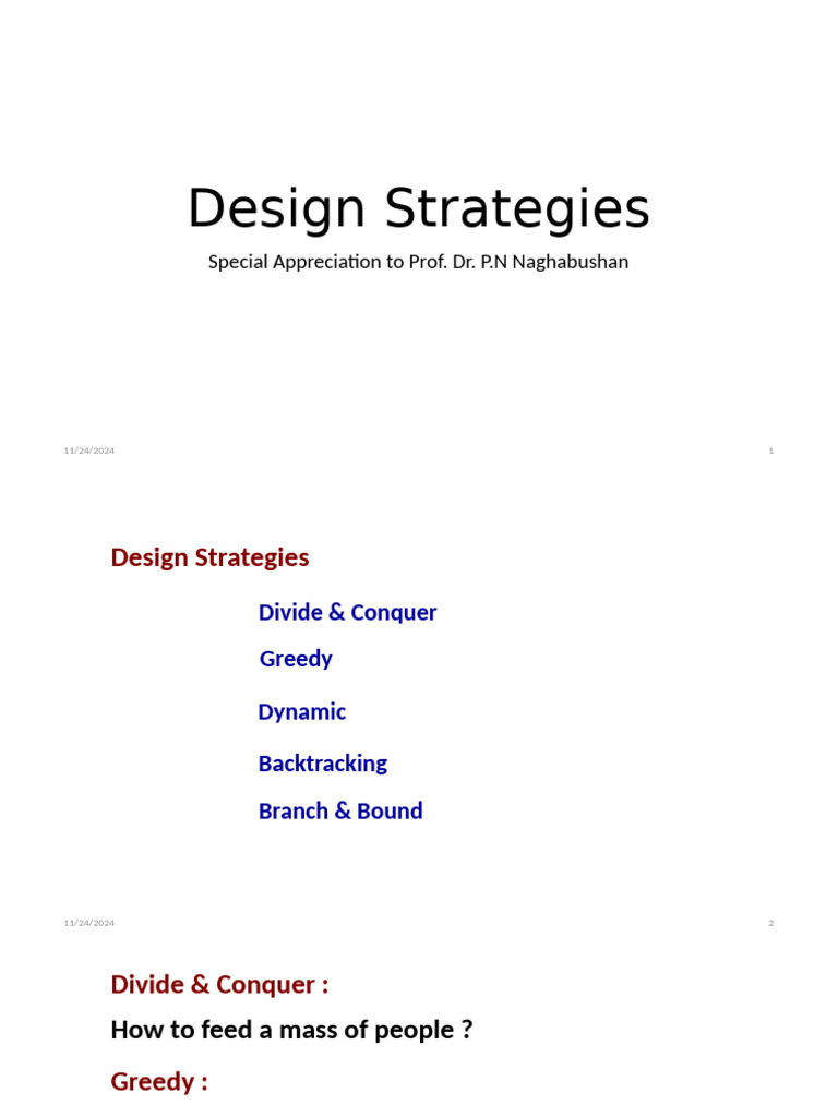 Lecture7 Design Strategies Divide and Conquer and Greedy | PDF | Algorithms | Applied Mathematics